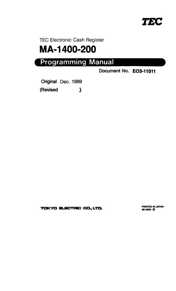 TEC MA-1400-200 programming and diagnostic manual PDF - The Checkout ...