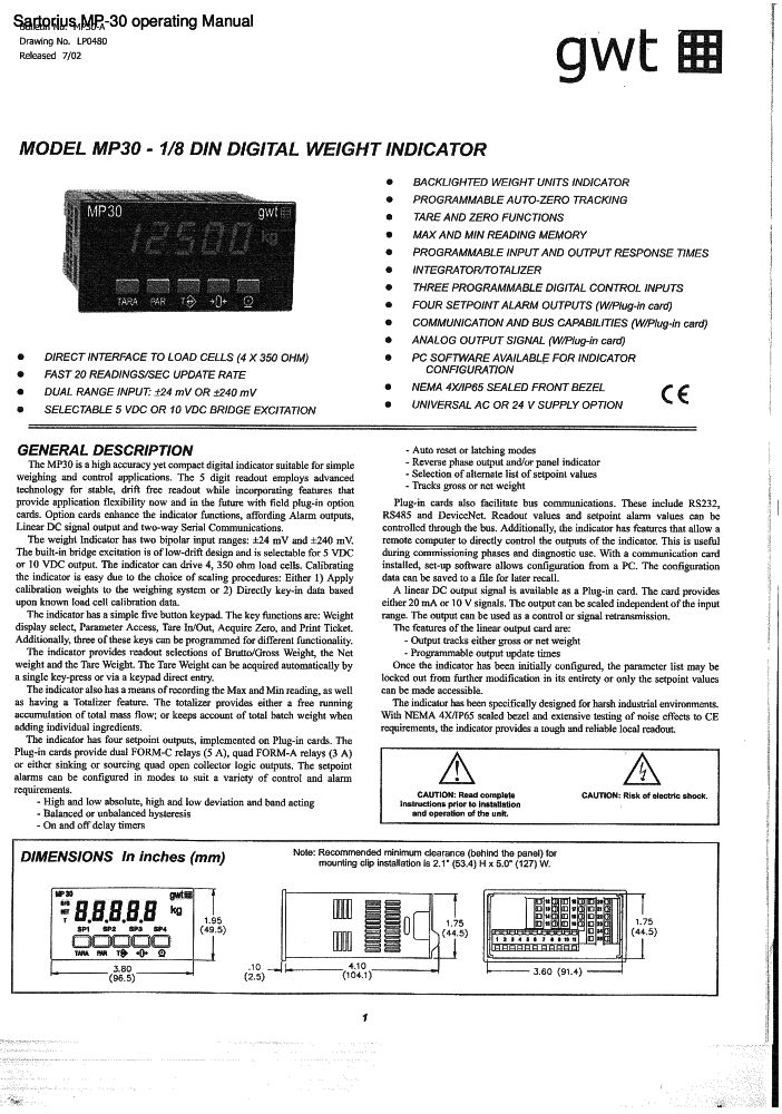 Sartorius MP-30 operating manual PDF - The Checkout Tech - Store